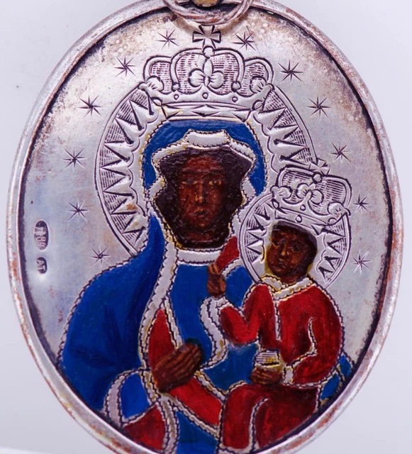 ANCIEN IMPÉRIAL RUSS Tsar Era Orthodoxe Icon Pendentif Argent Peint ...