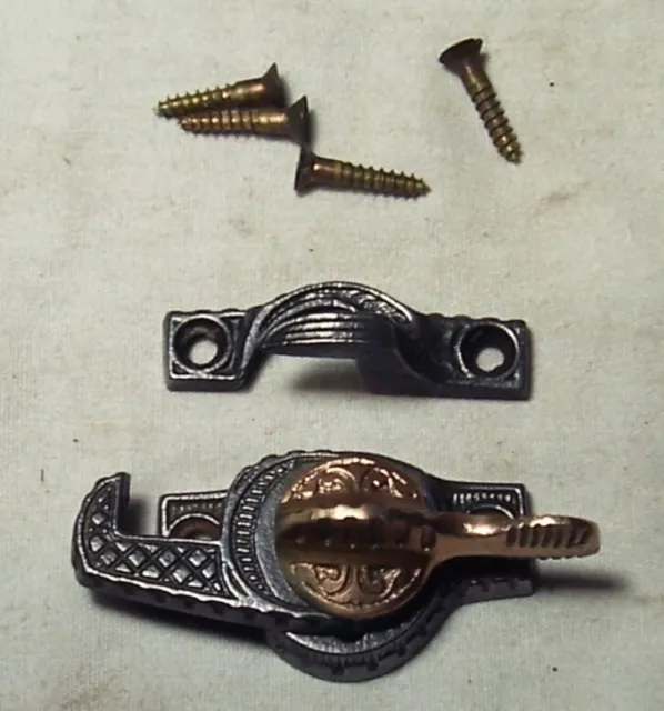 ANTIQUE WINDOW LOCK Cast Iron Brass IEVS 1884 Eagle Sash Hardware Part ...