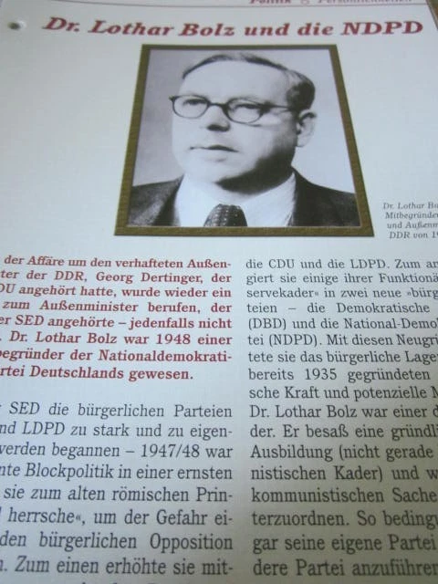DDR INFOKARTE POLITIK Persönlichkeiten Lothar Bolz und die NDPD EUR 3 ...