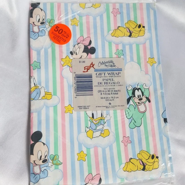 VINTAGE DISNEY BABIES Gift Wrap Paper Baby Mickey Minnie Donald Duck ...