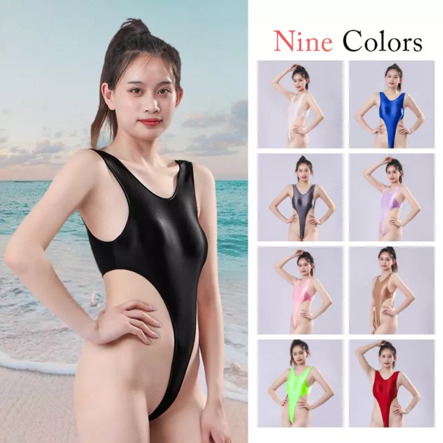 Women Sexy Oil Shiny Glossy Bodysuit High Cut Thong Leotard Backless Swimwear £826 Picclick Uk