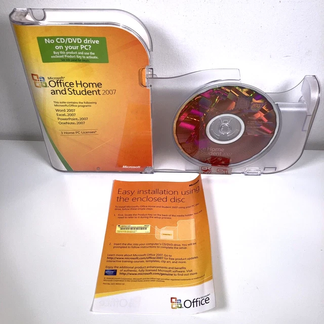MICROSOFT OFFICE HOME and Student 2007 Disc and Product Key - Untested ...