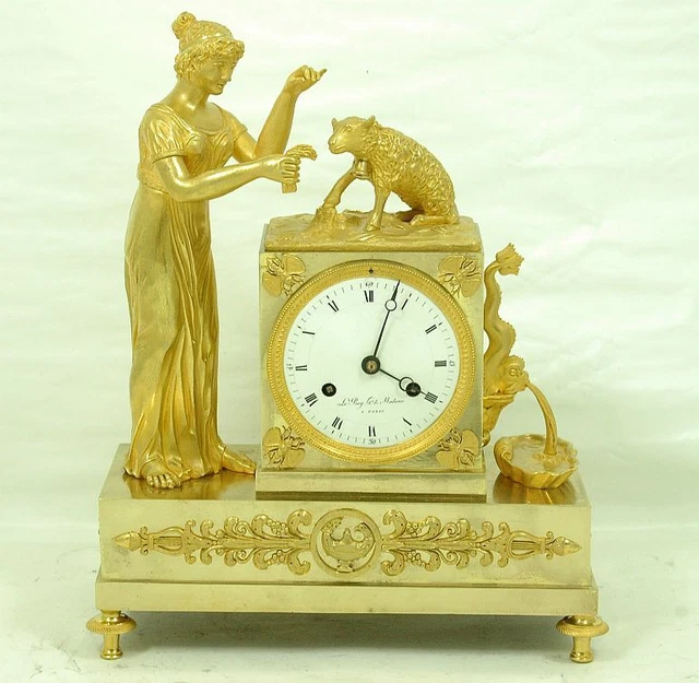 EMPIRE HIGH FINE Fireplace Clock Bronze Fire Gold Plated circa 1800 ...