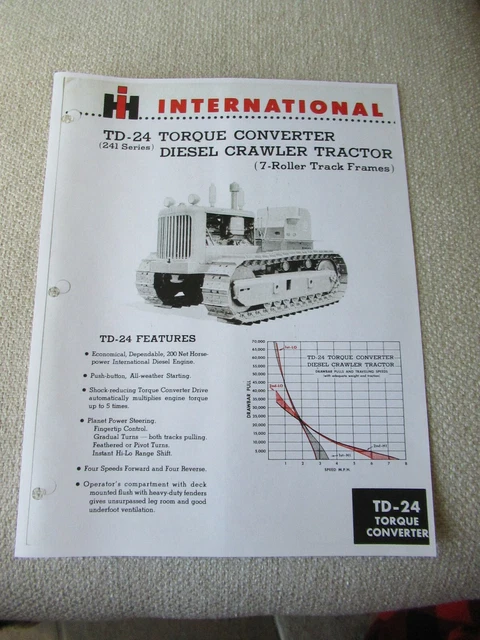 IH INTERNATIONAL TD-24 tractor specification sheet brochure ...