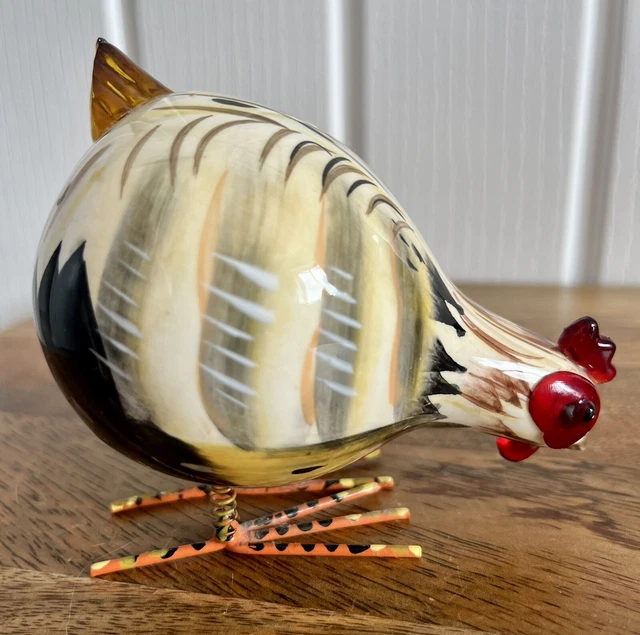 ROCKING ROOSTERS GALLO Cockerel Chicken Hen Ceramic Figure Wire Spring ...
