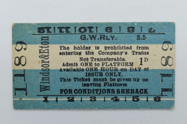 GREAT WESTERN RAILWAY Windsor & Eton Platform Ticket #1189 EUR 4,29 ...