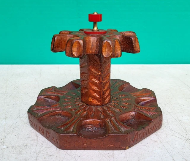 VINTAGE PIPE HOLDER Rack Stand Carved Wood Folk Art Red Bakelite Knob ...