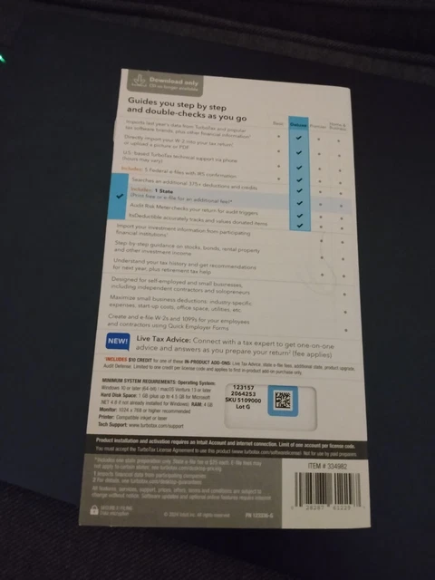 INTUIT TURBOTAX DELUXE 2024 Federal + E-File & State 1 User Win/Mac $85 ...