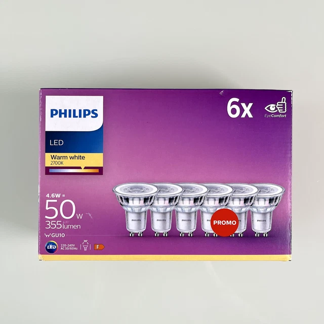 PHILIPS LOT DE 6 LED 2700K GU10 Spot 4,6W / 50W 355 lumen EUR 21,00 - PicClick FR