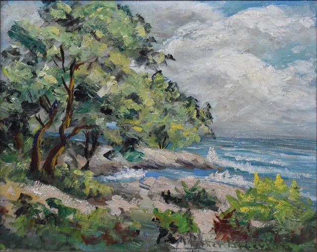 ESTHER PATTERSON-AUSTRALIAN ARTIST-ORIGINAL Signed Oil-Trees & Seaside ...