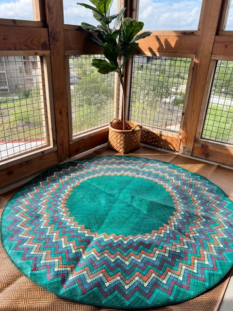 ROUND HANDWOVEN NATIVE 5ft Filipino banig blue green mat meditation ...