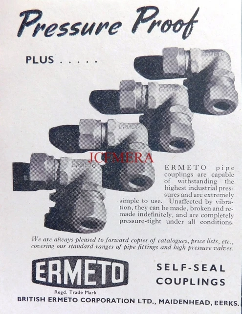 ERMETO PIPE COUPLINGS Vintage Plumbing ADVERT #2 : Small 1952 Print 670 ...