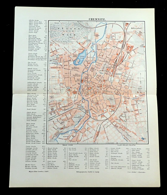 CHEMNITZ MAP GERMANY City Street Plan Route Chart Saxony GERMAN Antique ...