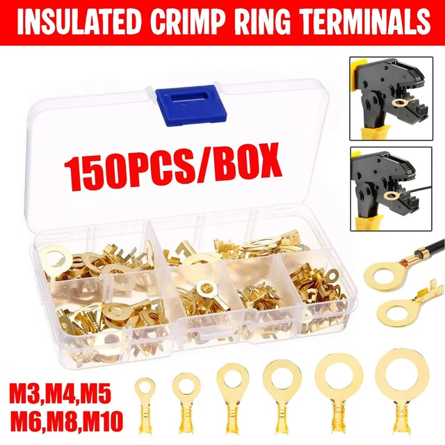 150PCS INSULATED CRIMP Ring Terminals Spade Electrical w/Box Wire ...