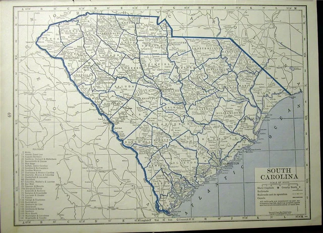 1930 SOUTH CAROLINA DAKOTA RAILROAD MAP SHOWS ALL RR s DEPOT+SC RR ...