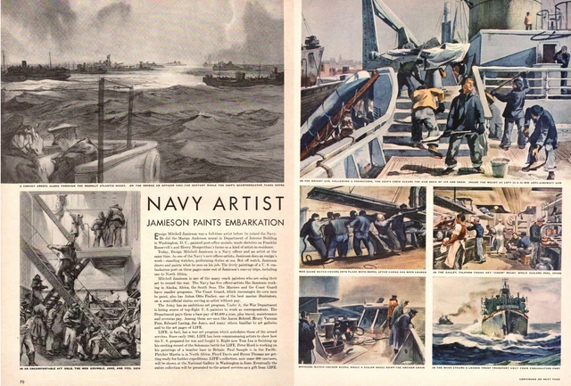 1943 WW2 ARTICLE , NAVY ARTIST Jamieson Paints Conoys to North Africa ...