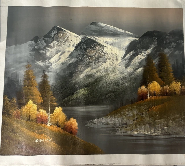 VINTAGE OIL PAINTING on canvas signed by artist SIMON landscape scenery ...