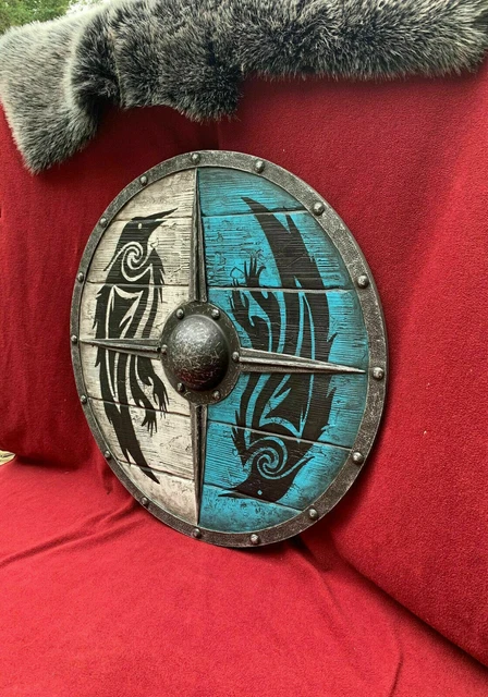 ANTIQUE MEDIEVAL SHIELD Eivor Valhalla Raven Authentic Battleworn ...