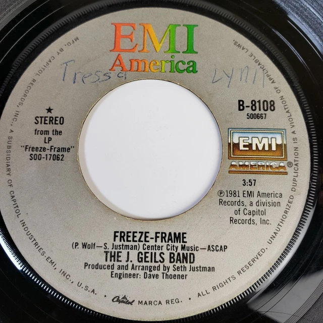 45 VG + "Freeze-Frame" The J. Geils Band "Flamethrower" testé Emi EUR ...
