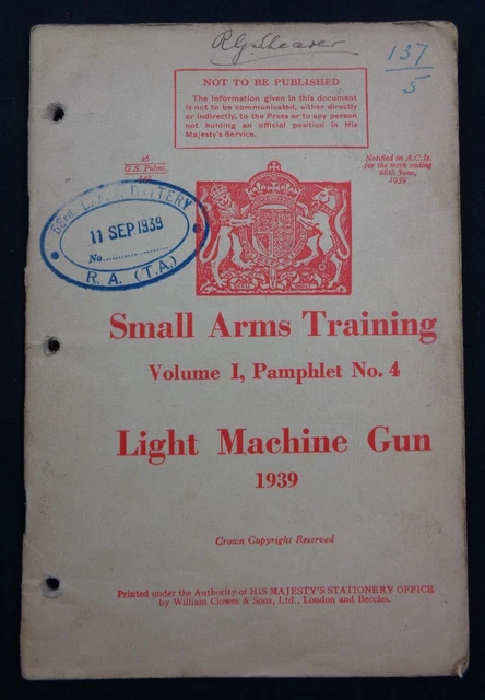 WW2 BRITISH ARMY Manual "LIGHT MACHINE GUN" with ANTI-AIRCRAFT BATTERY ...