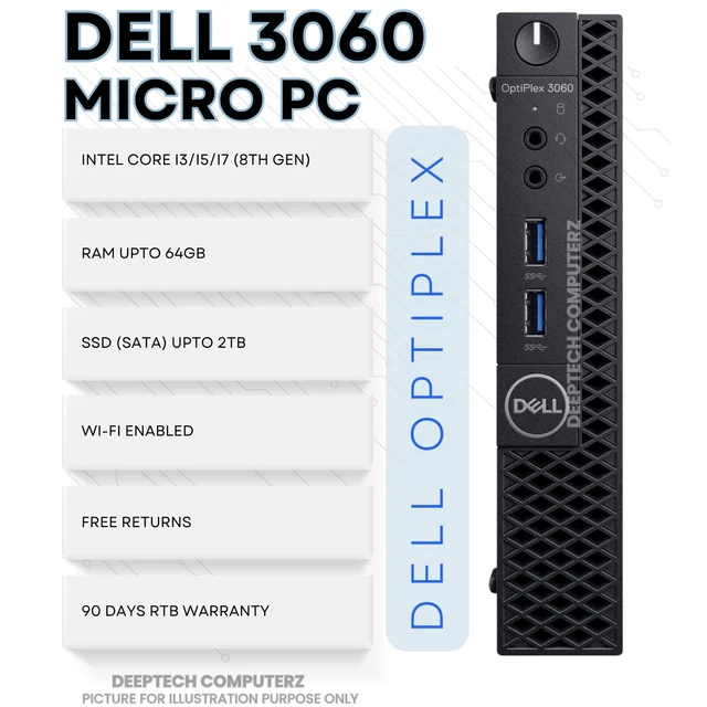 DELL OPTIPLEX 3060 Micro PC i7-8500T 8th Gen 32GB RAM 2TB SSD Wi-Fi ...