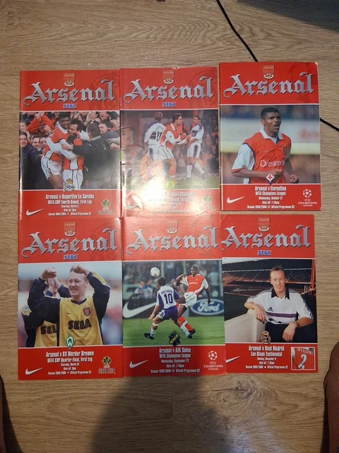 6 ARSENAL HOME Programmes European Games 1999-2000 Excellent Condition ...