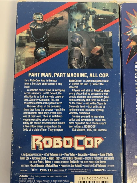 ROBOCOP 1, 2 and 3 VHS Lot 1987 1990 1993 Robocop Original Orion ...