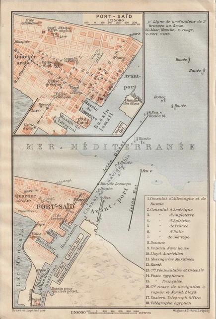 EGITTO PORT SAID Mappa Città Mappa Di 1908 Antico Mappa EUR 10,83 ...