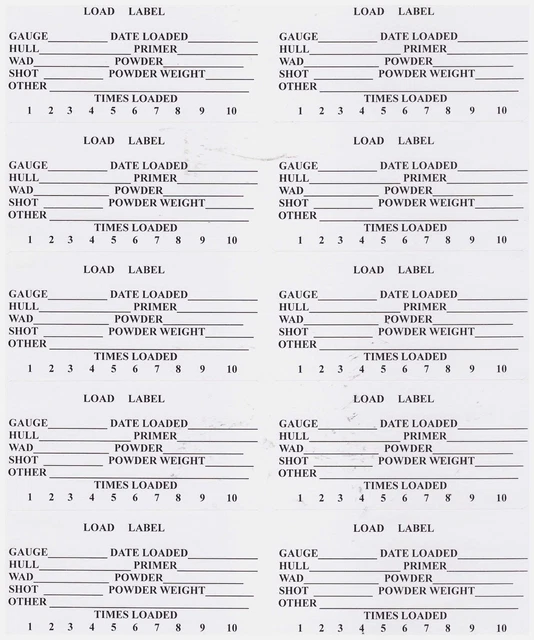 SHOTGUN RELOADER'S 2&X4&DATA Labels 50 Per Pack 5 pgs /10 per page FOR ...