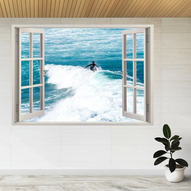 WATER OCEAN DEEP Surfing Waves 3d Window View Wall Sticker Poster Decal ...
