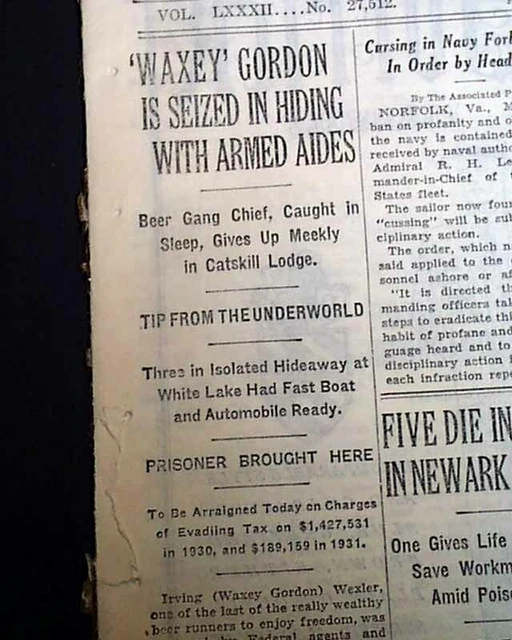WAXEY GORDON ÉPOQUE de la prohibition gangster bootlegger racket ...