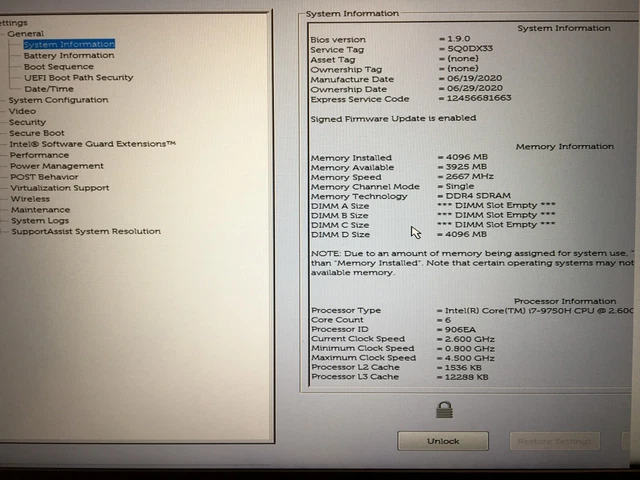 GENUINE DELL PRECISION 15 7540 MOTHERBOARD i7 9750H 4.5GHz JYKVG 0JYKVG ...