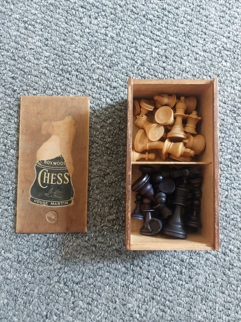VINTAGE STAUNTON BOXWOOD House Martin Chess Set King 6cm Wooden Box ...