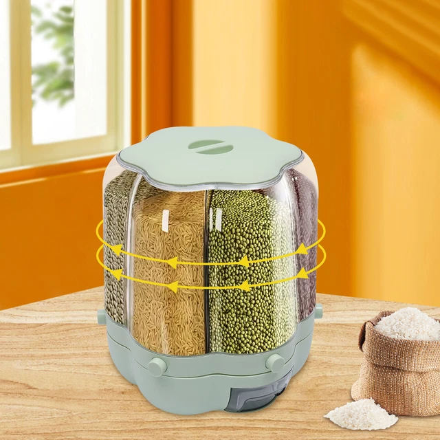 6-GRID ROTATING CEREAL Dispenser Kitchen Grain Organizer Rice Dry Food ...