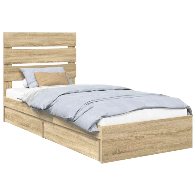 BED FRAME WITH Drawer Sonoma Oak 90 x 190 cm Engineered Wood vidaXL £ ...