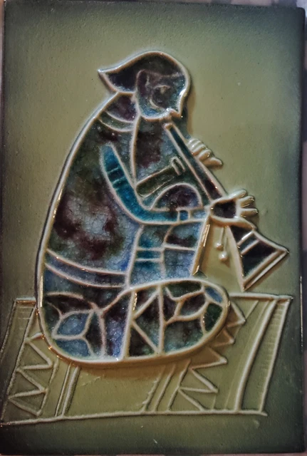VINTAGE CERAMIC WALL Tile/Pottery/Woman Blowing Horn/Art/Magic Carpet ...