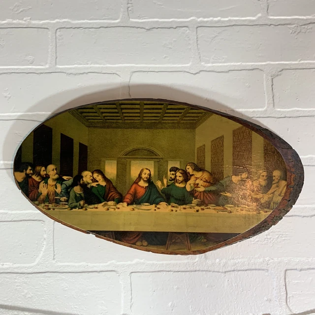 WOOD CROSS SECTION Jesus Christ “Last Supper” Transfer Vintage Wall ...