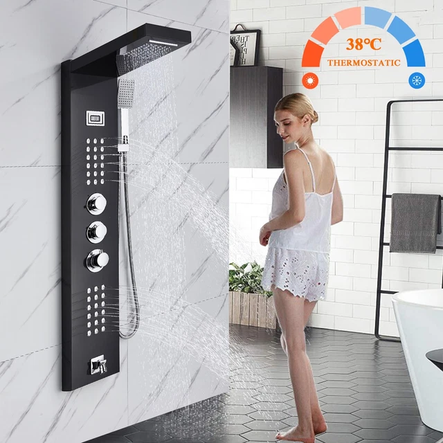 STAINLESS STEEL SHOWER panel with thermostat rain shower column massage ...