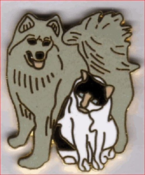 PIN'S LAPEL PIN Jeune chien de Traîneau Samoyède Chat Young sled dog ...