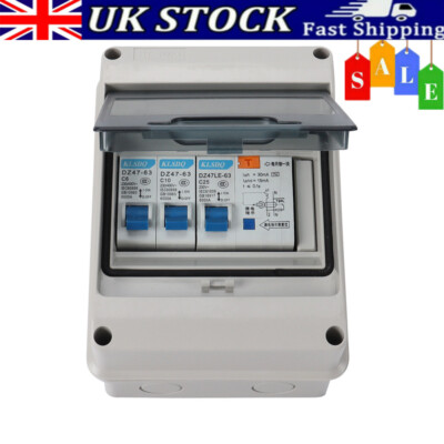 5 WAY GARAGE IP65 Weatherproof Consumer Unit Enclosure 25A 30mA RCD MCB ...