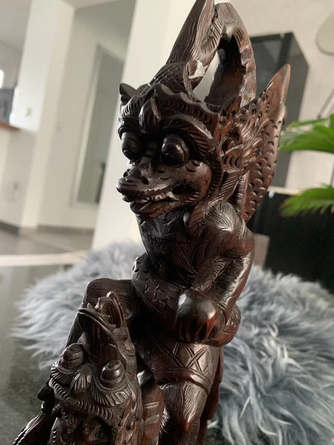 HANUMAN AVEC SERPENT, figurine asiatique, bois massif, sculpté à la ...