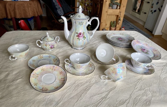 19-TEILIGES KAHLA KAFFEESERVICE Perlmutt Rosendekor - DDR Porzellan EUR 30,00 - PicClick DE