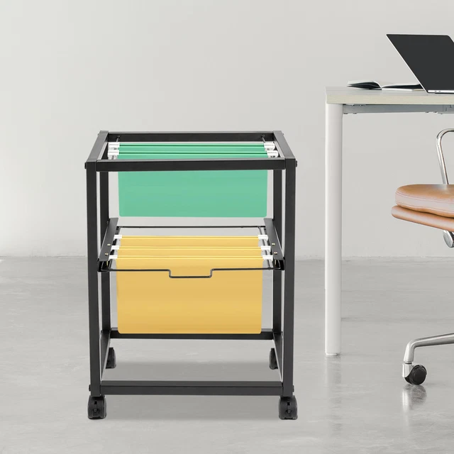 2-TIER METAL ROLLING File Cart Hanging Files Movable Drawer File ...