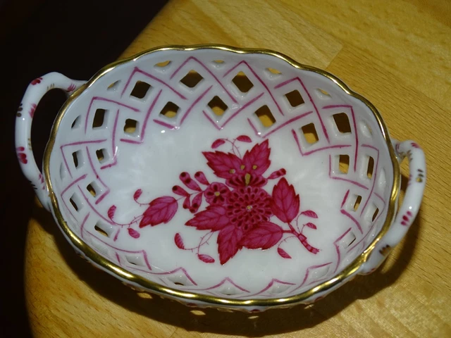 PETIT PANIER AJOURER BAGUIER MODELE APPONYI ROSE PORCELAINE HEREND lg 8 ...