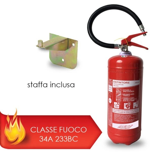 ESTINTORE A POLVERE 6 Kg Con Staffa A Muro Certificazione E Cartello ...