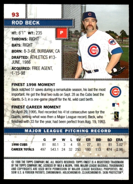 1999 FINEST ROD Beck Chicago Cubs #93 EUR 1,09 - PicClick FR