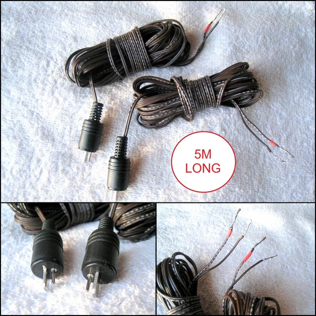 BROWN SPEAKER WIRE Cable 2-Pin T-Shape Plugs for Vintage Speakers (5m ...
