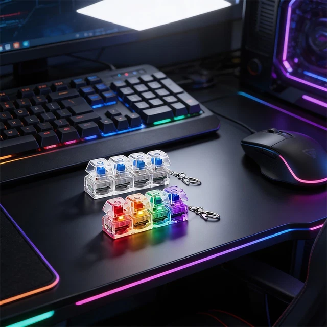 RGB KEYBOARD FIDGET Toy 4 Button Keychain LED Lights for Focus Study ...