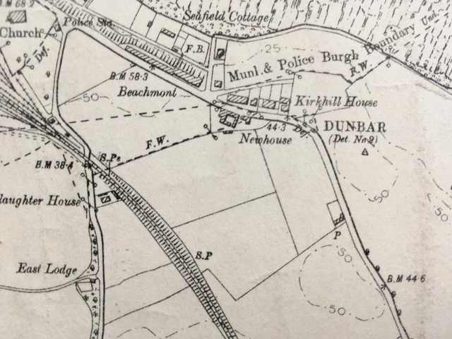 1896 EDITION TOPOGRAPHICAL Map of the Dunbar area. Haddingtonshire VII ...