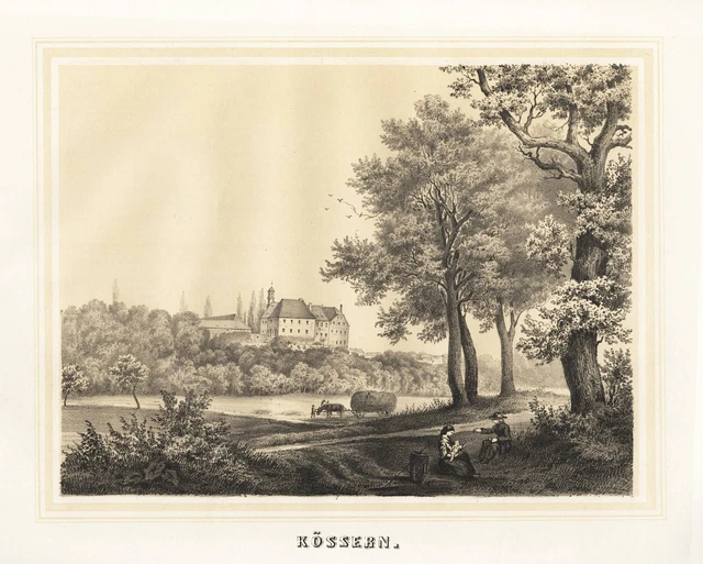 RITTERGUT KÖSSERN GRIMMA Lk Leipzig Saxony Lithography Poenicke 1860 ...